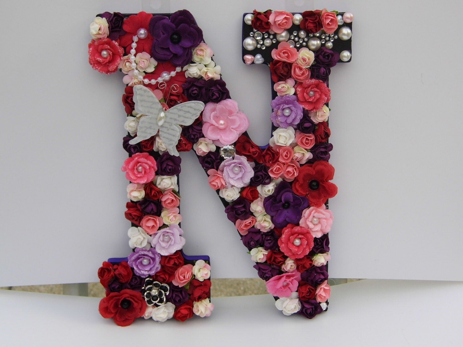 Hand Decorated Floral Letter Initial Monogram N