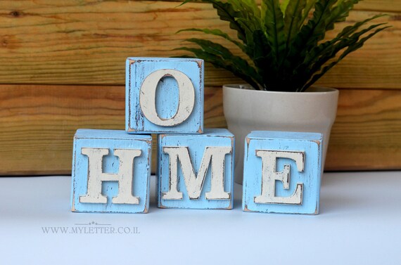 Wood block letters HOME Wooden Block Letters Vintage Country