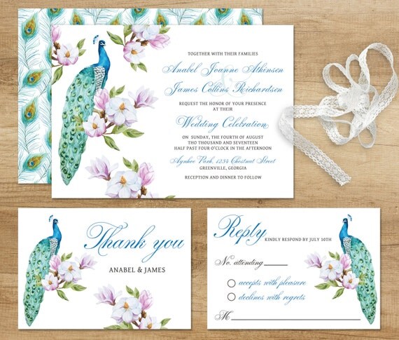 Items Similar To Peacock Wedding Invitation Printable Wedding