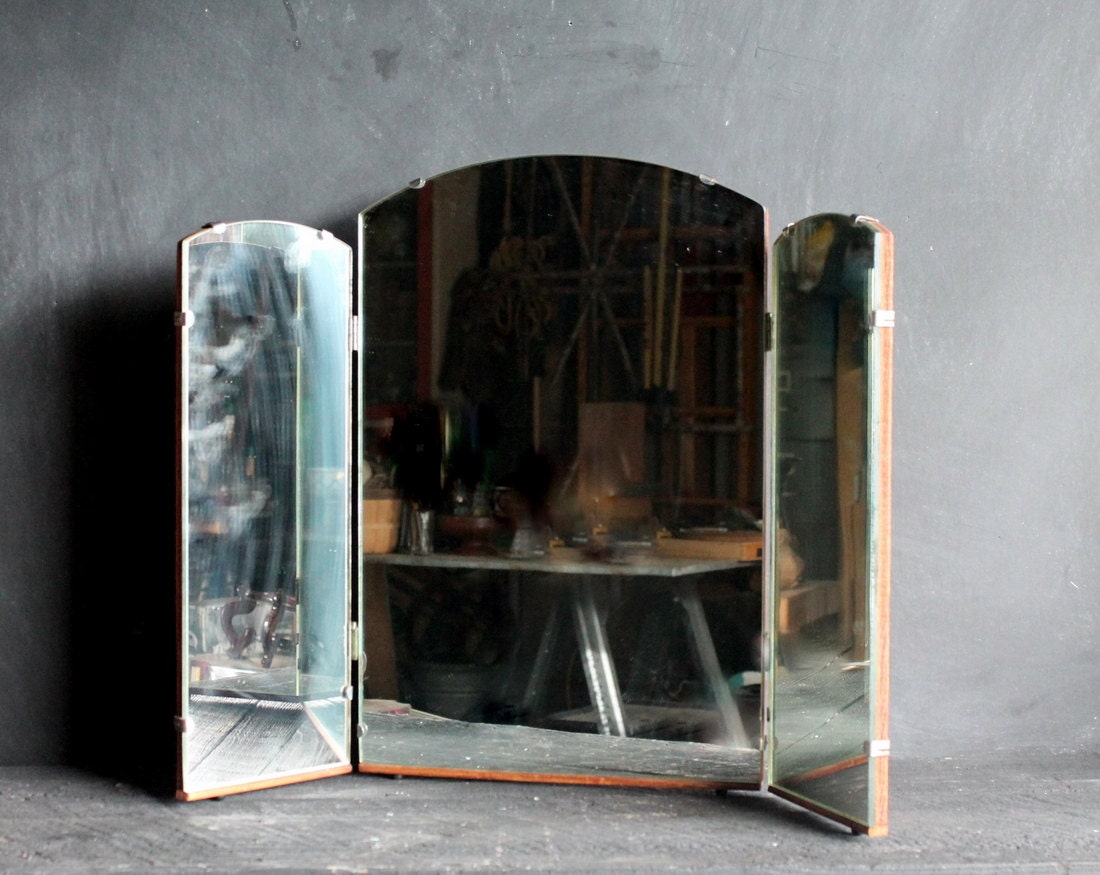 Vintage Minimalist Tri-fold Vanity Mirror by shavingkitvintage