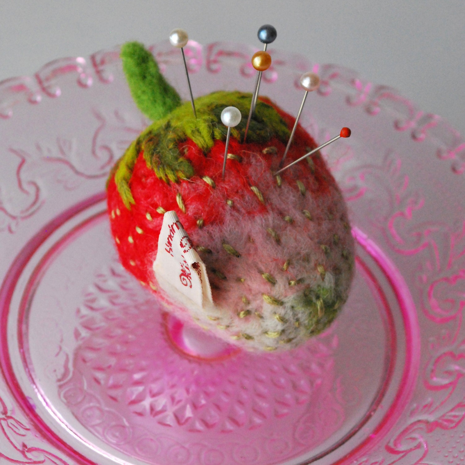 Original Needle Felted Strawberry Pin Cushion Designed and