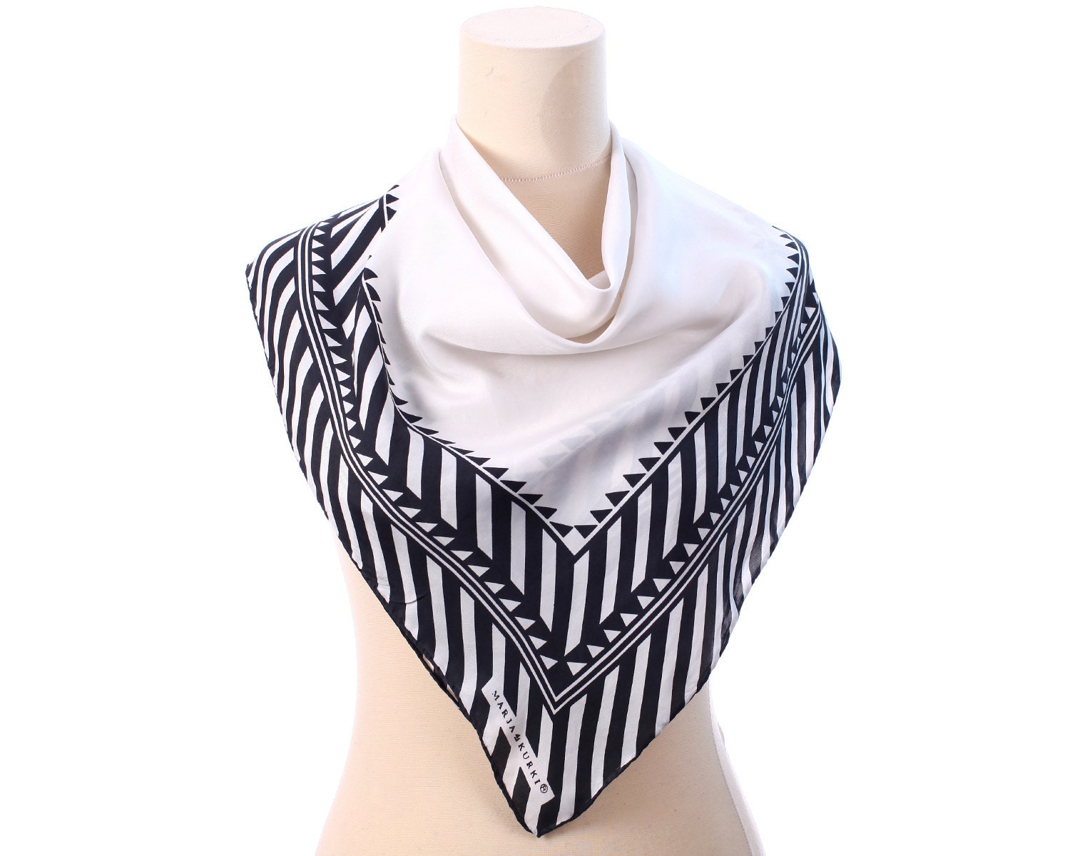 Black and White Silk Scarf 80s Vintage DESIGNER Striped Neckerchief ...