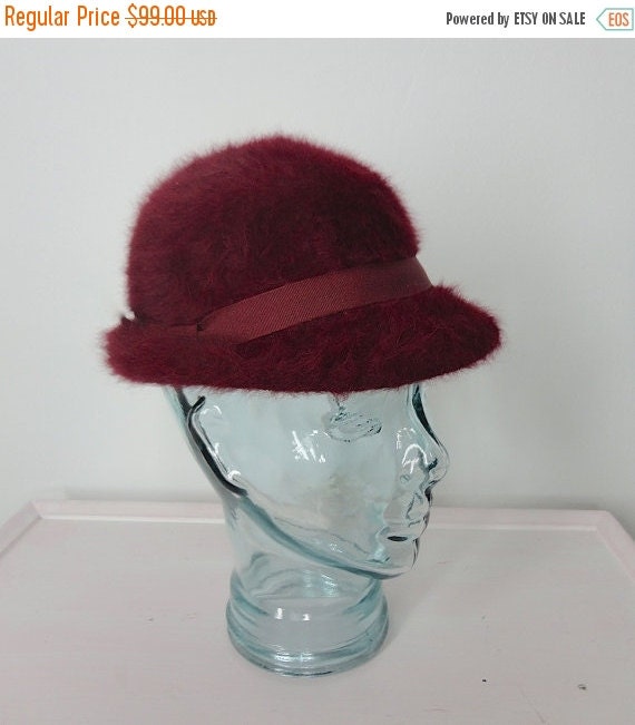 SALE – Vintage 1960s Women’s Hat / 60s Fedora / Maroon Marsala Angora ...