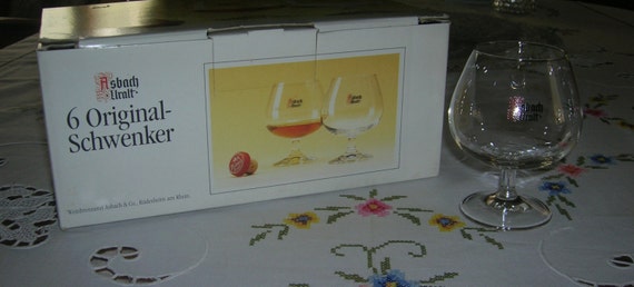 6 Vintage Asbach Uralt German Brandy Promo Glass Brandy