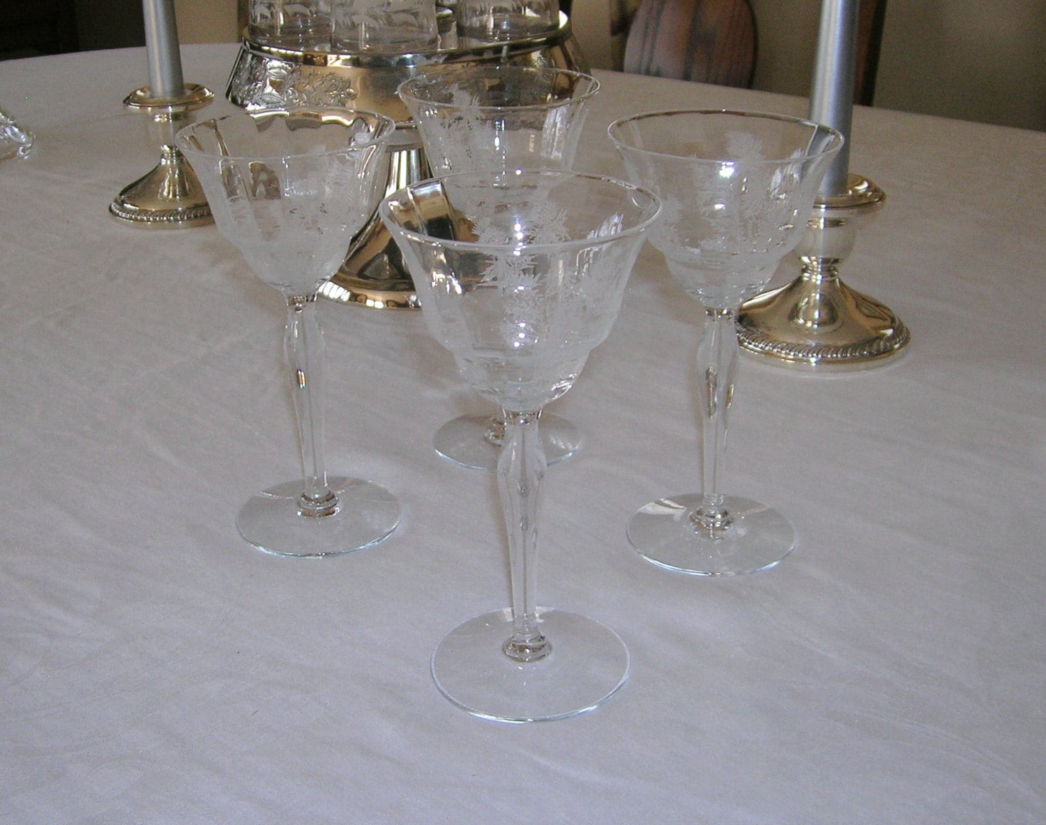 4 Vintage Morgantown Paneled Optic Sherry Wine Glasses Etched Reyer ...