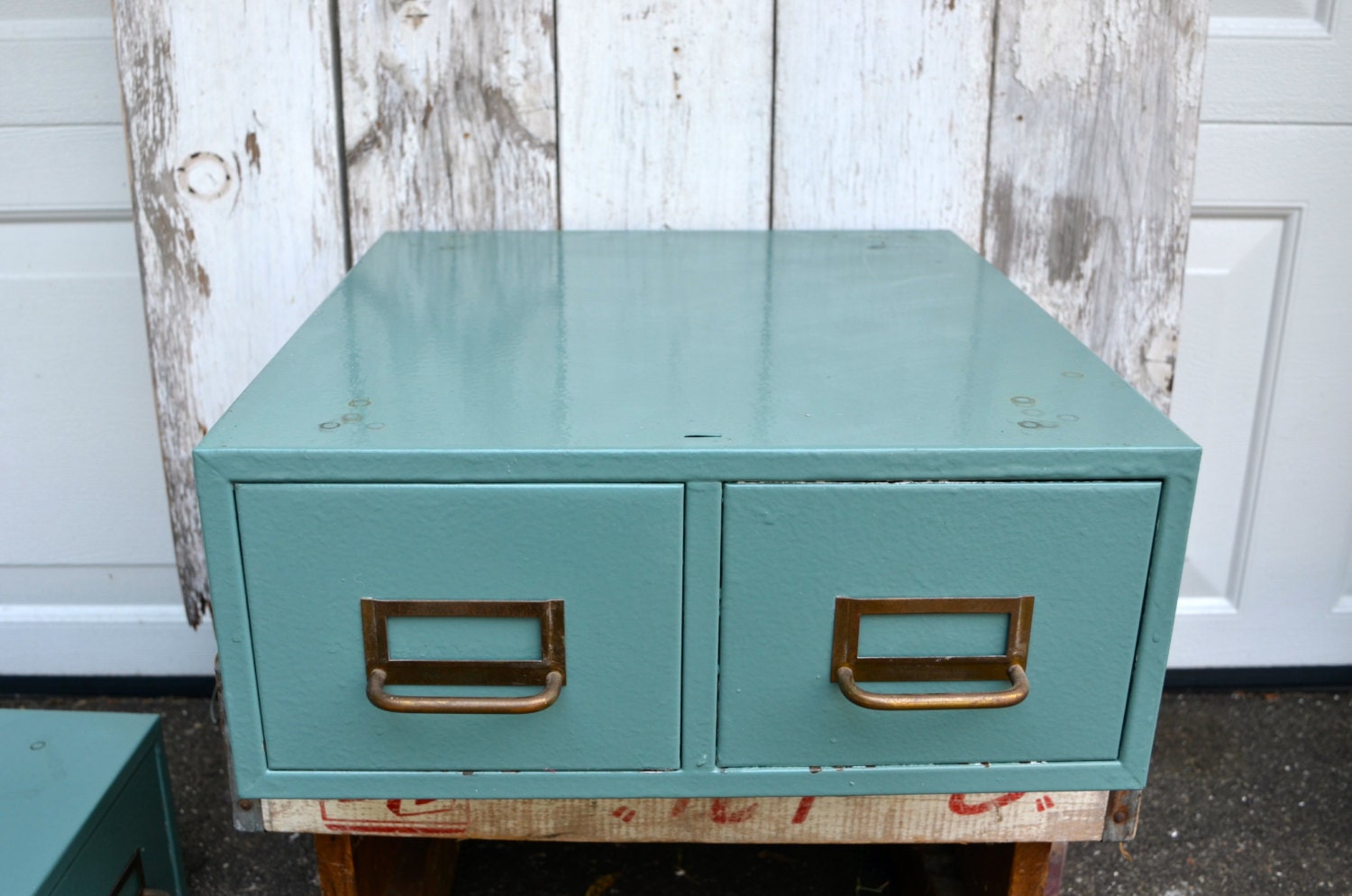 Vintage Metal Enamel Card Catalog Library 2 drawers file Retro Teal ...