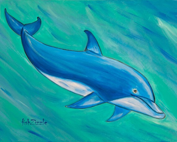 Lámina de delfines 8 x10 delfín pintura delfines delfín de