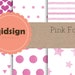 Pink foil & White Digital Paper Chevron Stripes Dots