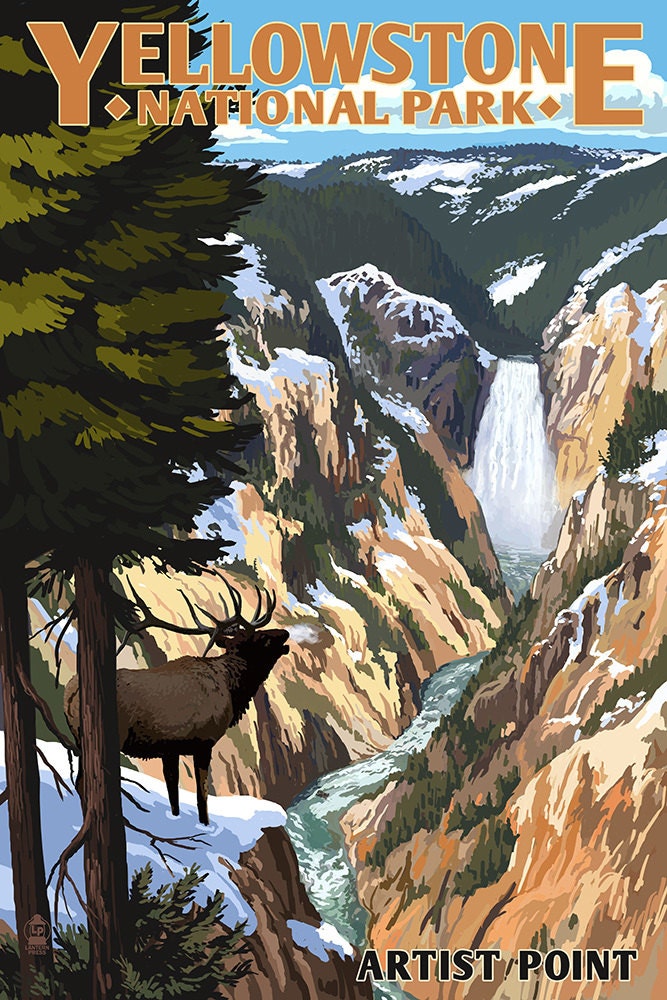 Yellowstone National Park Artist Point and Elk Art Prints