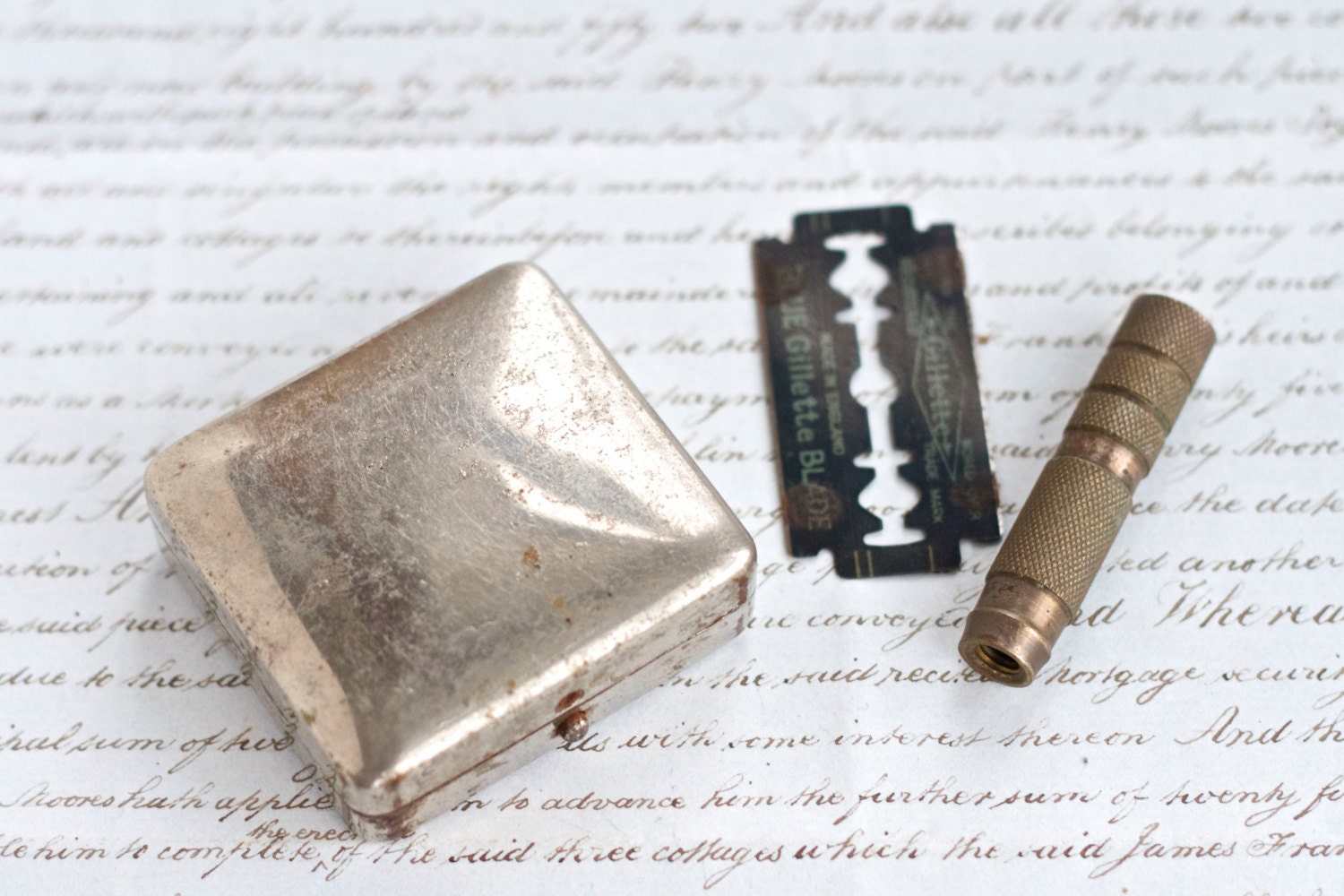 Antique Little Square Silver Toned Box – Gillette Blade and handle Case ...