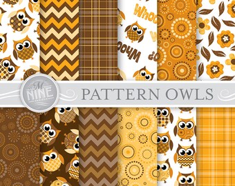 PURPLE PATTERN OWLS Digital Paper 8 1/2 x 11