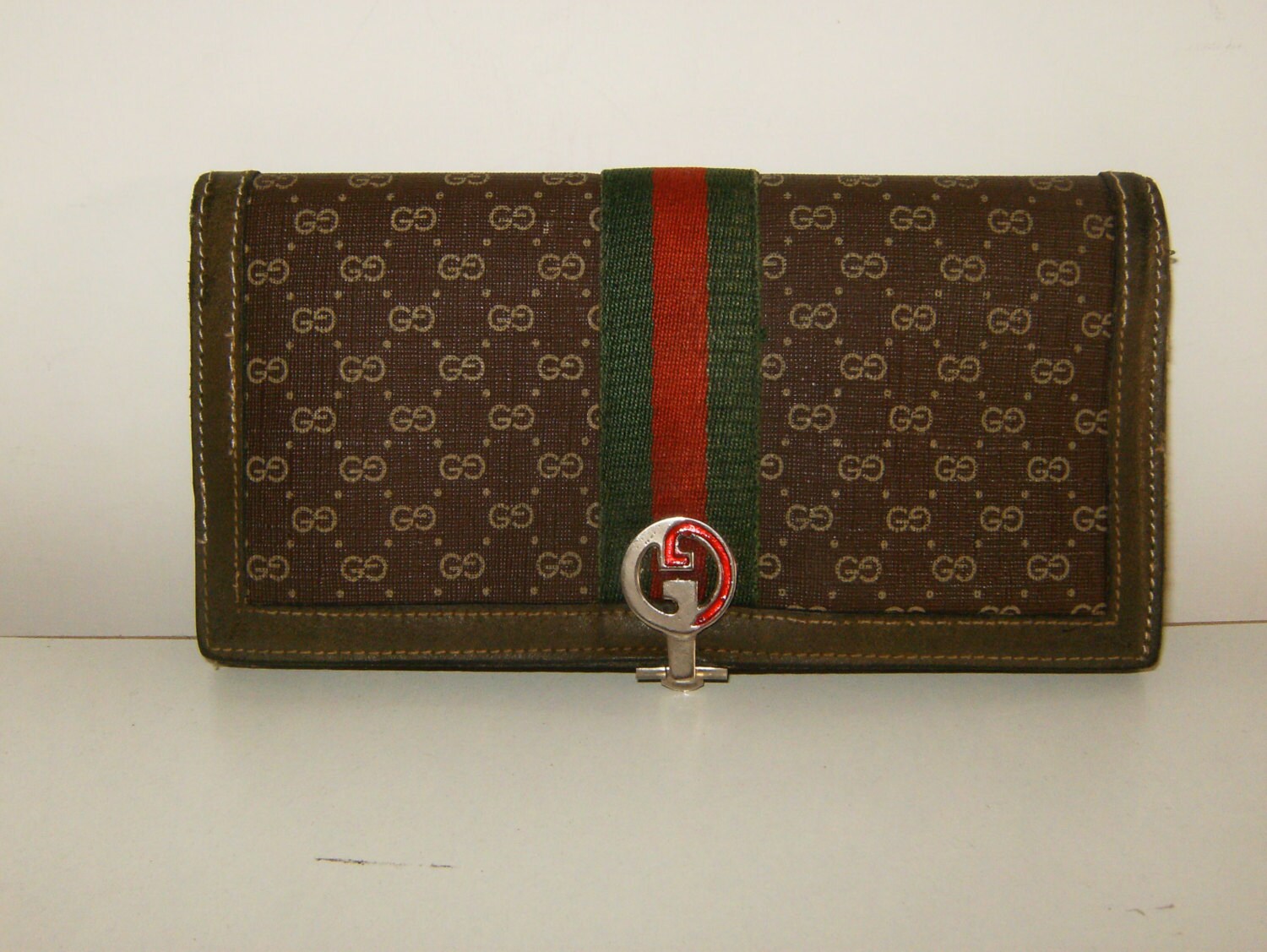 vintage gucci wallet brown leather monogram web clutch coin purse ...