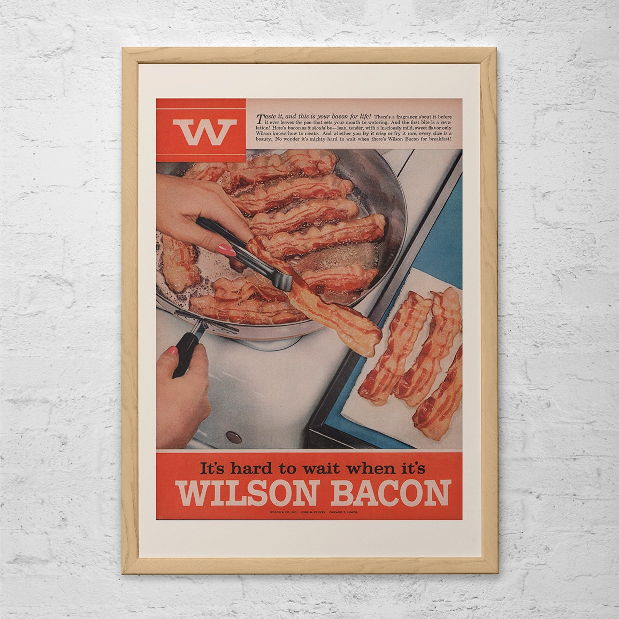 VINTAGE BACON AD Retro Mid-Century Ad Bacon Retro Poster