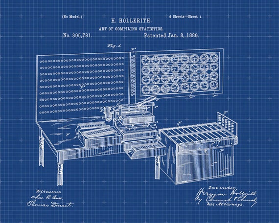 Punched Card Tabulation Patent Print in 1889 Patent Art
