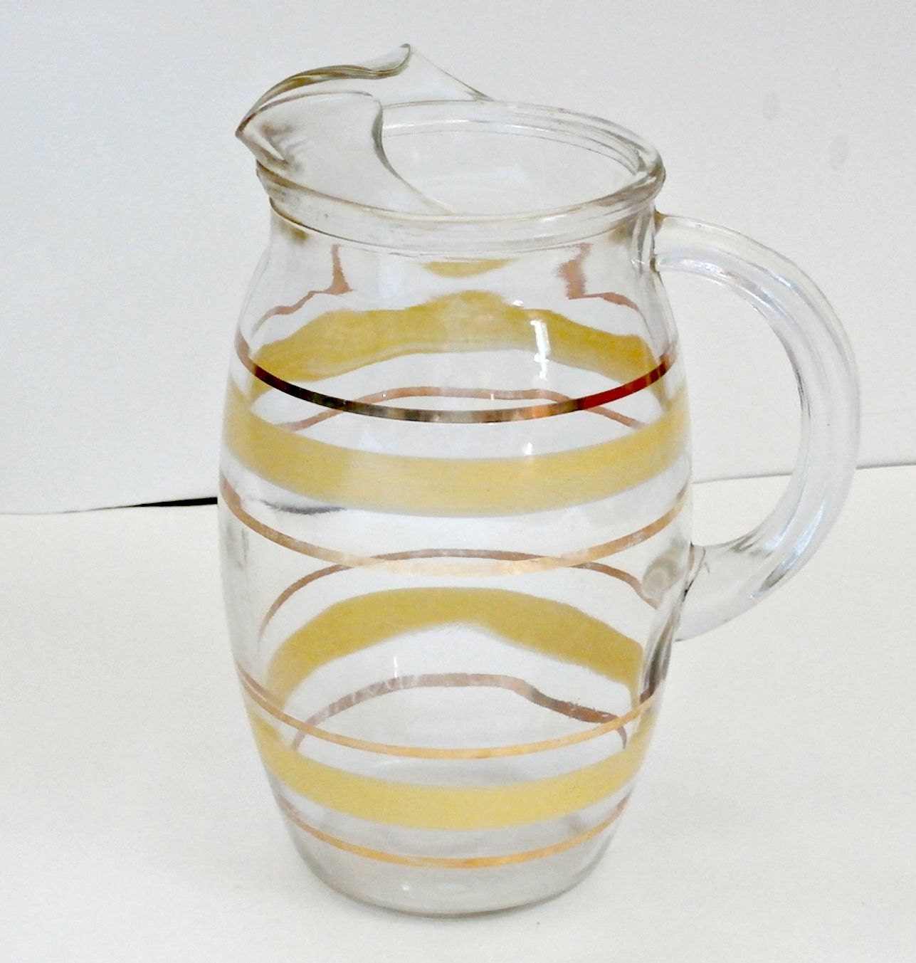 Vintage glass yellow and gold stripe pitcher retro antique glass water ...