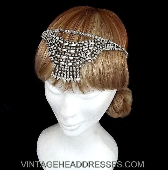 Vintage Wedding Tikka Headdress, 1920s Art Deco Forehead Band Headpiece ...