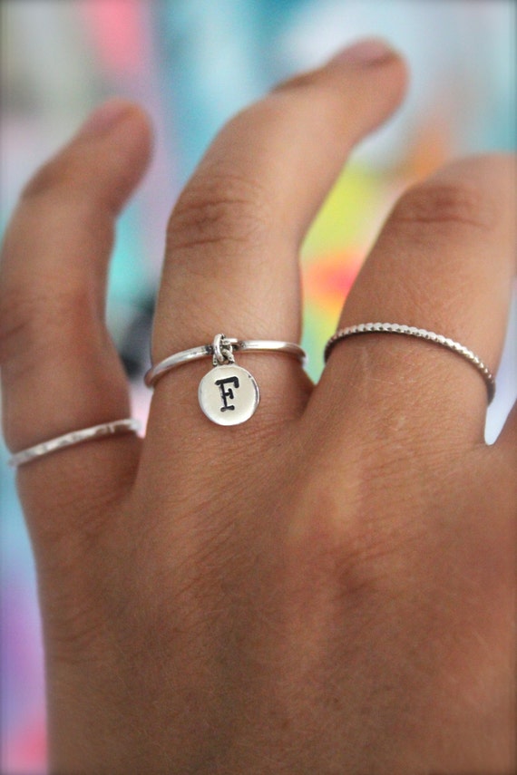 Sterling silver initial ring.Charm ring.Dangle by HouseOfFifi