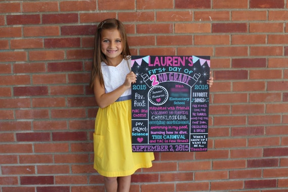 First Day of 2nd Grade Chalkboard Poster Sign First Day of School Girl ...