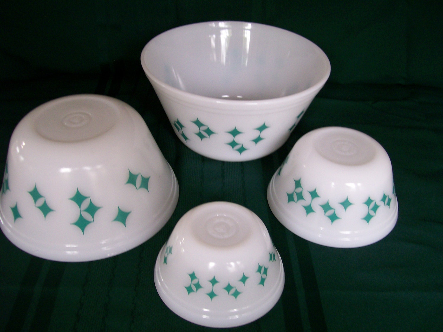 Vintage Federal Atomic Starburst Stars Diamond Turquoise Green Bowls ...