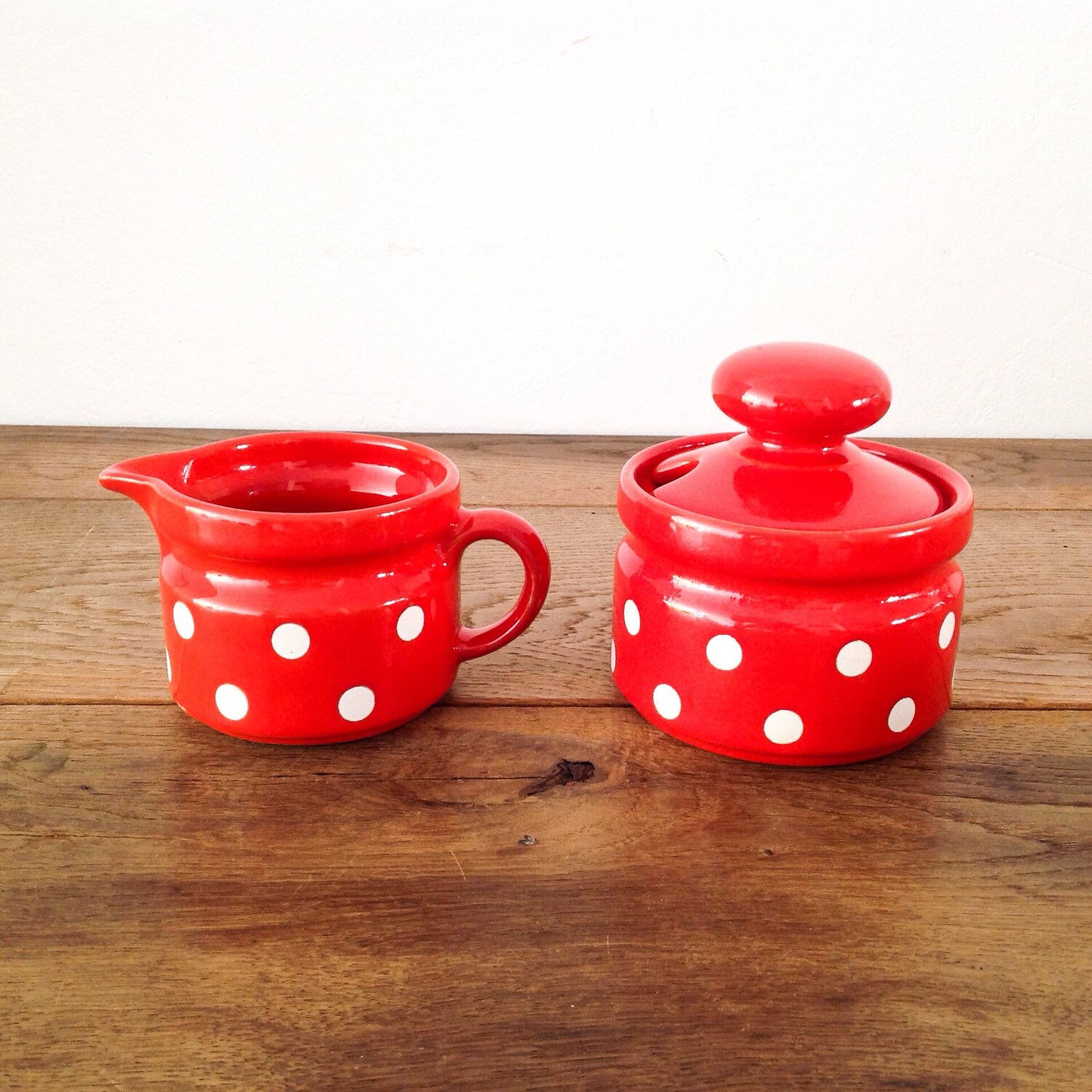 Vintage Waechtersbach Red With White Polka Dots Creamer And Sugar Bowl ...