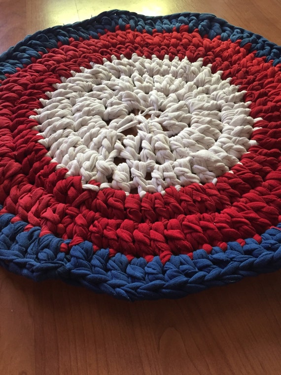 Red White and Blue Rag Rug / Small Rag Rug / by FlatlanderKnits
