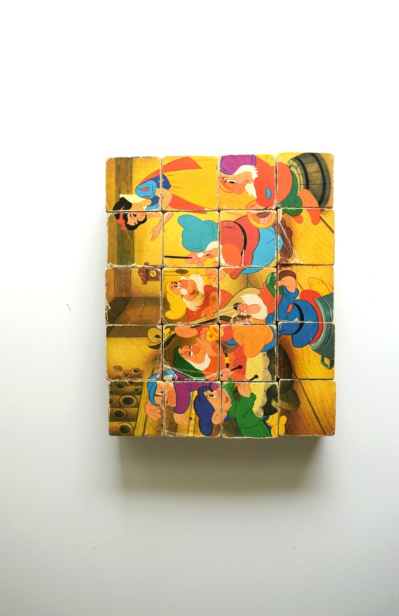 Vintage Disney Block Puzzle . Antique Wood Blocks . Wood