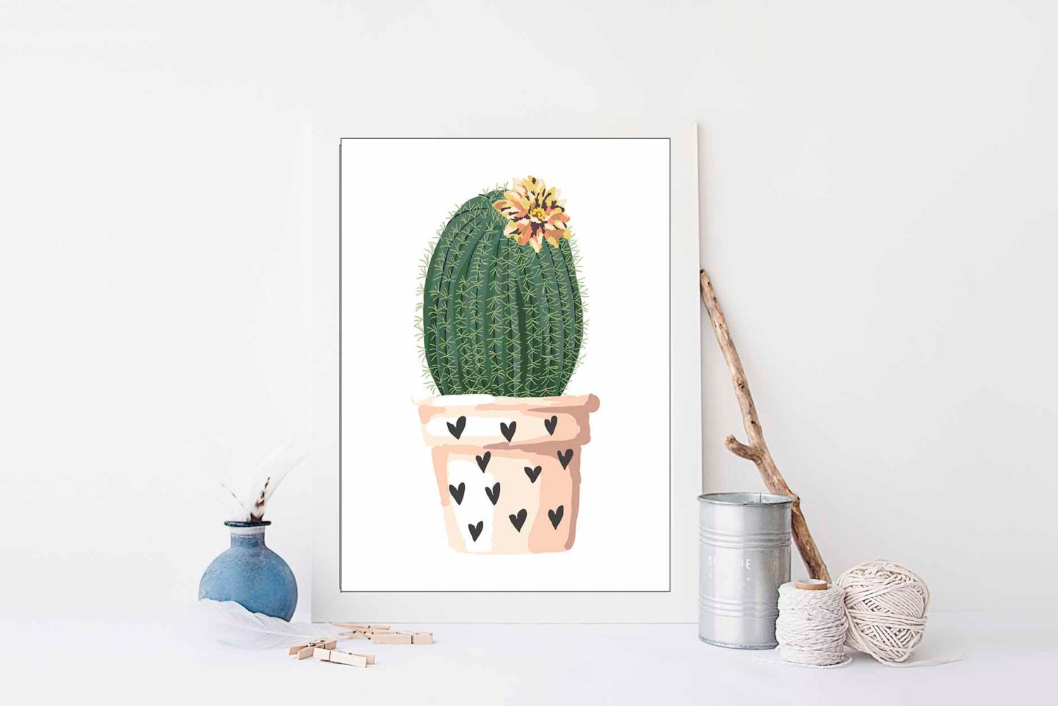 Cute Cactus Art Print Pink Art Cactus Wall by blueelephantprints