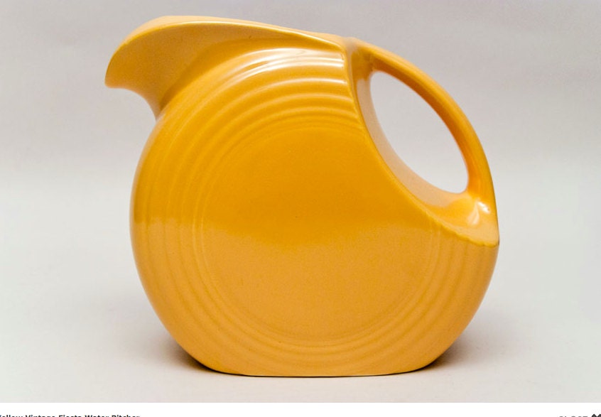 Vintage Fiestaware Pottery Disc Water Pitcher in Original Yellow Glaze ...
