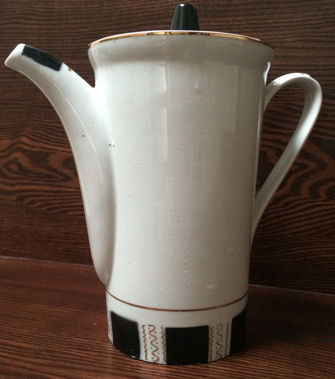 Vintage Soviet coffee. Soviet service ceramic white with black and gold ...