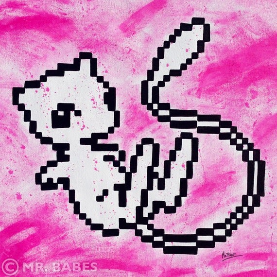 MR.BABES Pokemon: 8-Bit Mew Original Pop Art by mrbabesart on Etsy