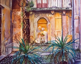 Courtyard painting | Etsy