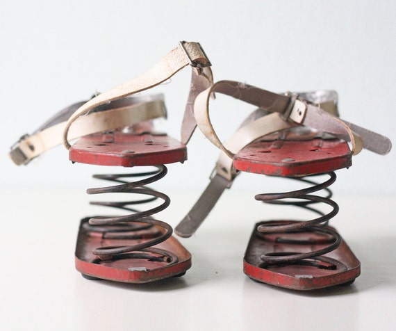 Items similar to Vintage Moon Shoes, Retro Red Jumping Shoes on Etsy