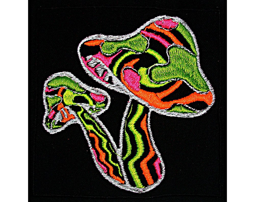 Neon Rainbow Psychedelic Mushroom Patch Handmade Embroidery