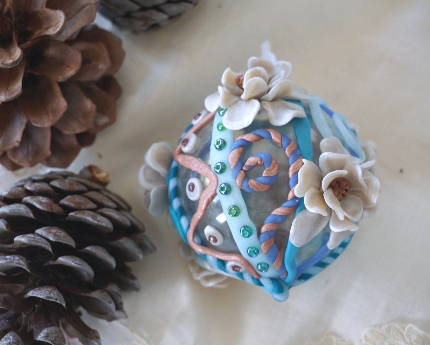 Polymer Christmas Ornament Polymer Clay and Glass Ornament