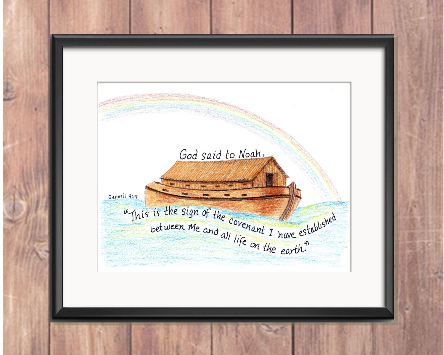 Noahs Ark Bible Verse art print scripture design hand