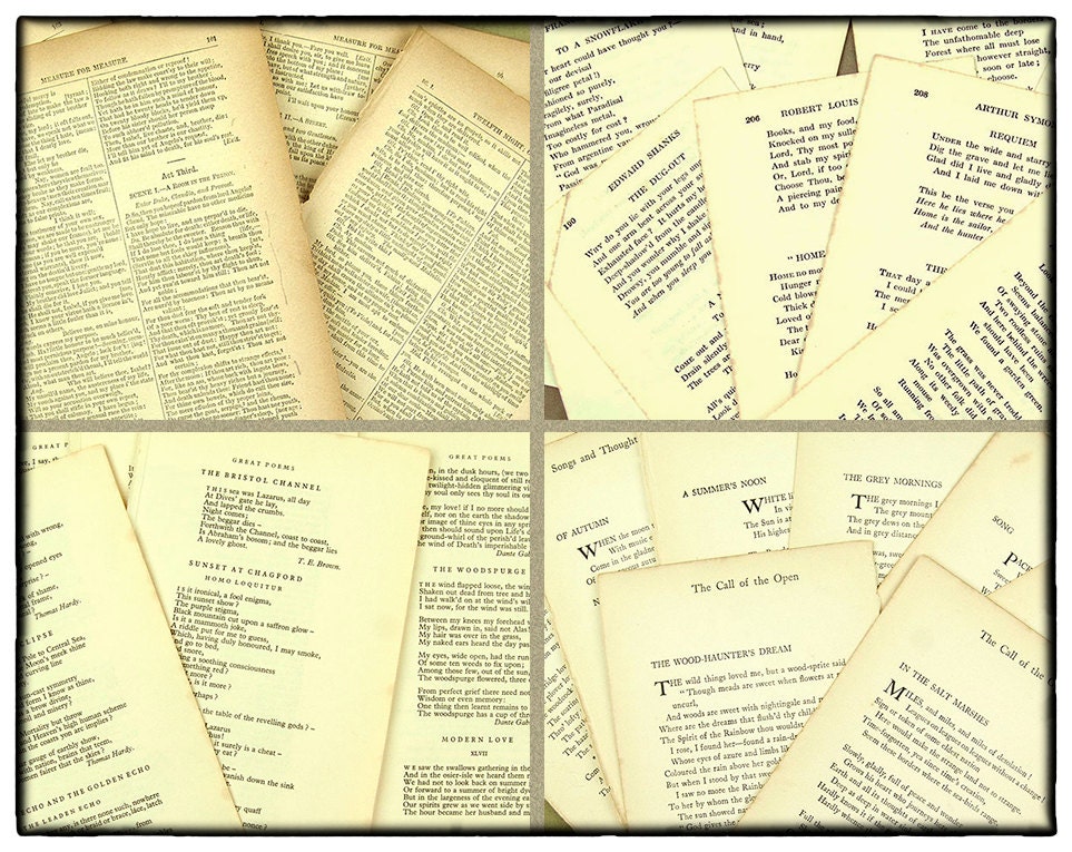 Vintage paper pack 40 poetry book pages and by LindenVintagePaper
