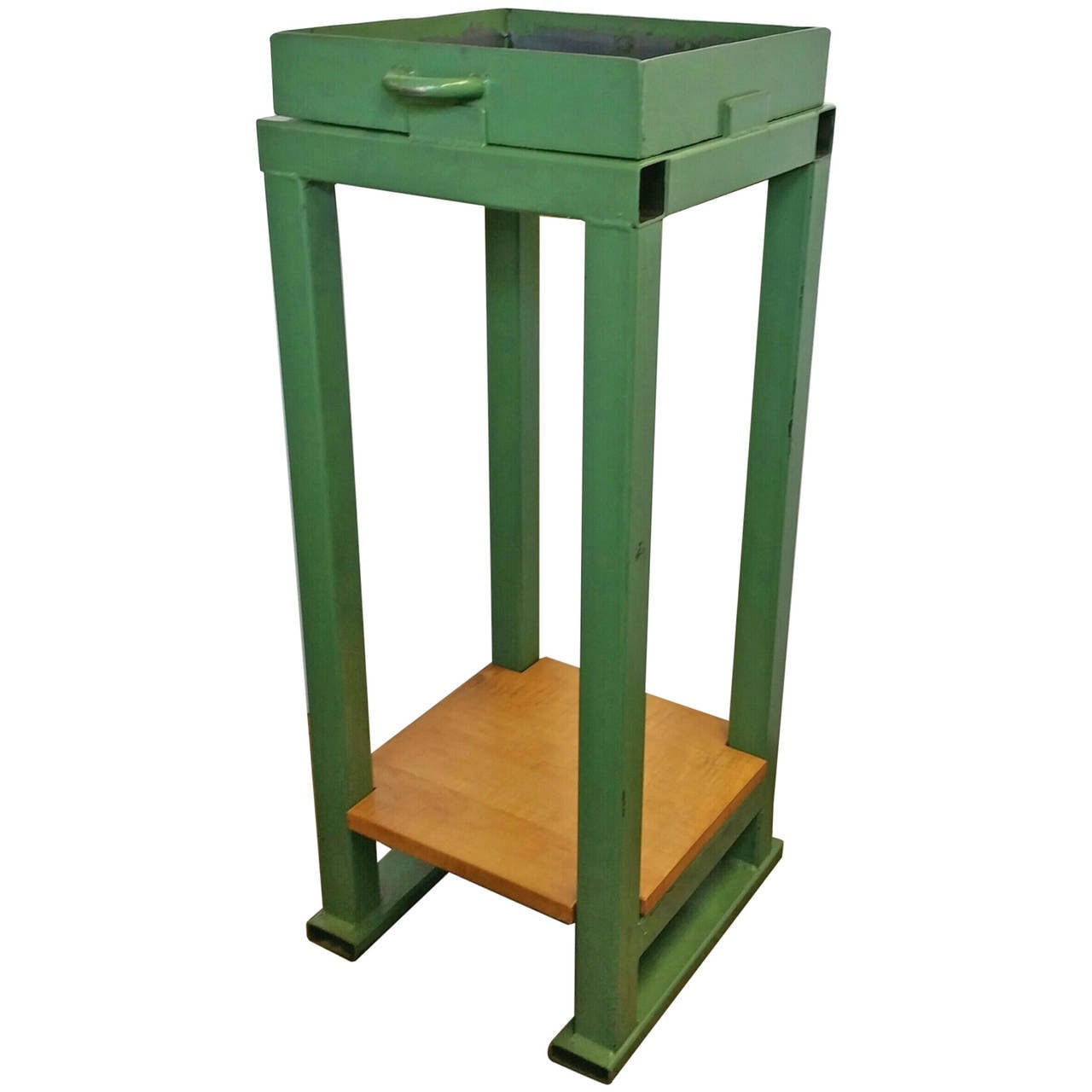 Industrial Steel Stand with Tray and Maple Shelf in Original Green ...