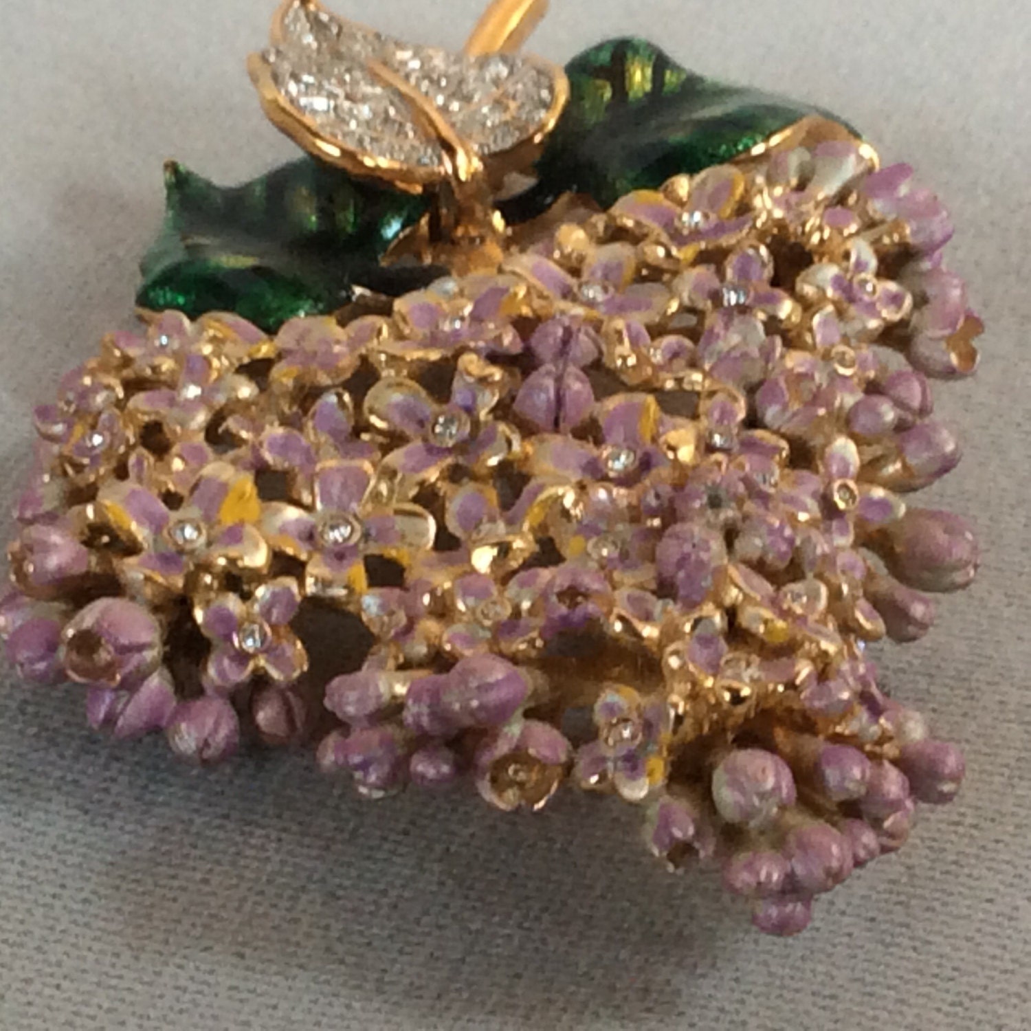 Vintage Collectible Brooch Lilac Joan Rivers Gold tone enamel Crystals ...