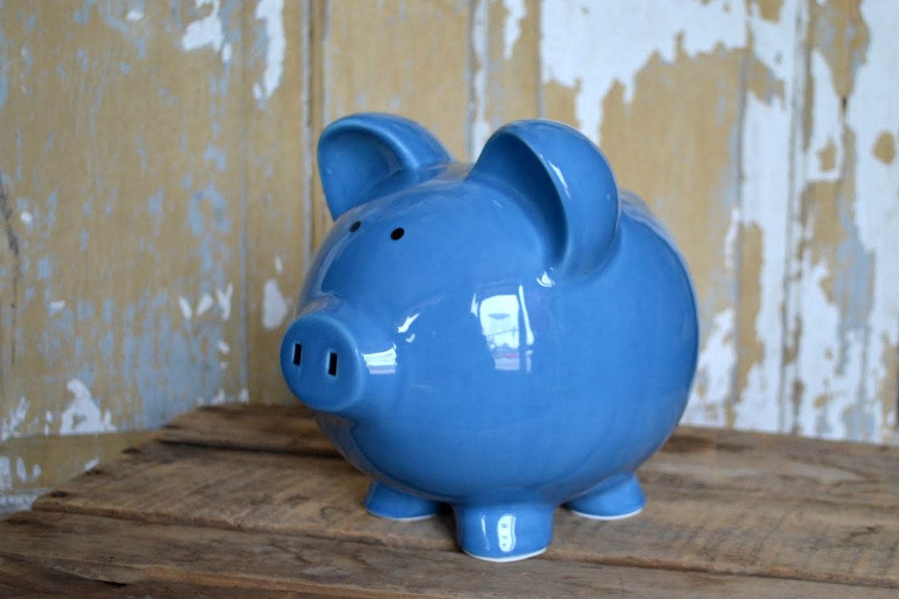 Dark Blue Large Ceramic Piggy Bank Personalized