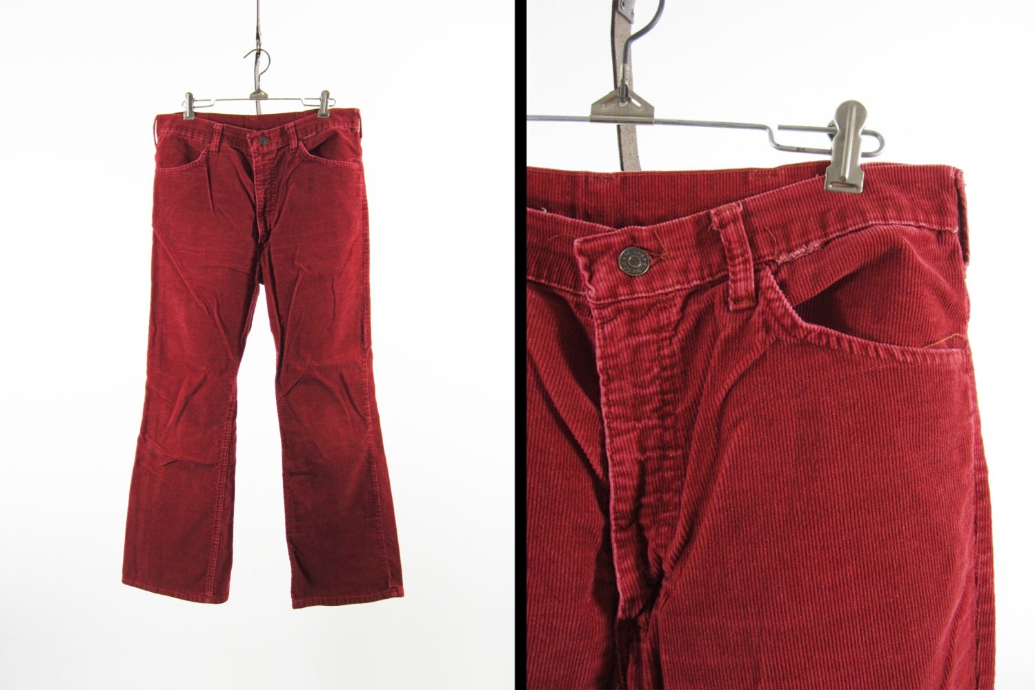 Vintage 70s Red Corduroy Pants Jc Penney Plain Pockets Cords