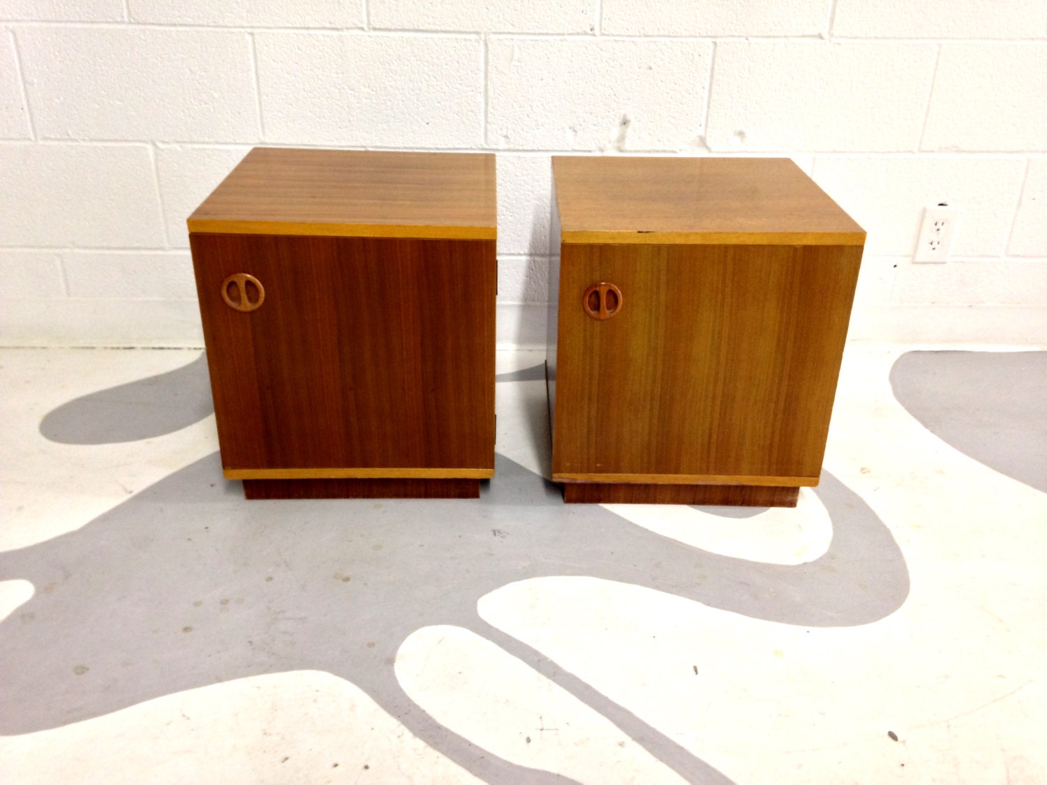 mid century modern Japanese end tables in teak with one door set of two ...