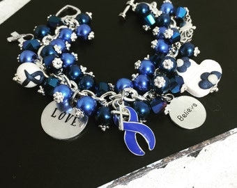 Items similar to Paracord Keychain, Cancer Awareness, Royal Blue, pink ...