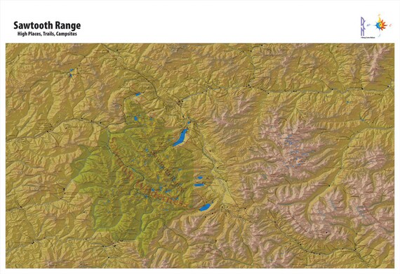Sawtooth Range Map of Peaks and High Places. Many by WallArtMaps