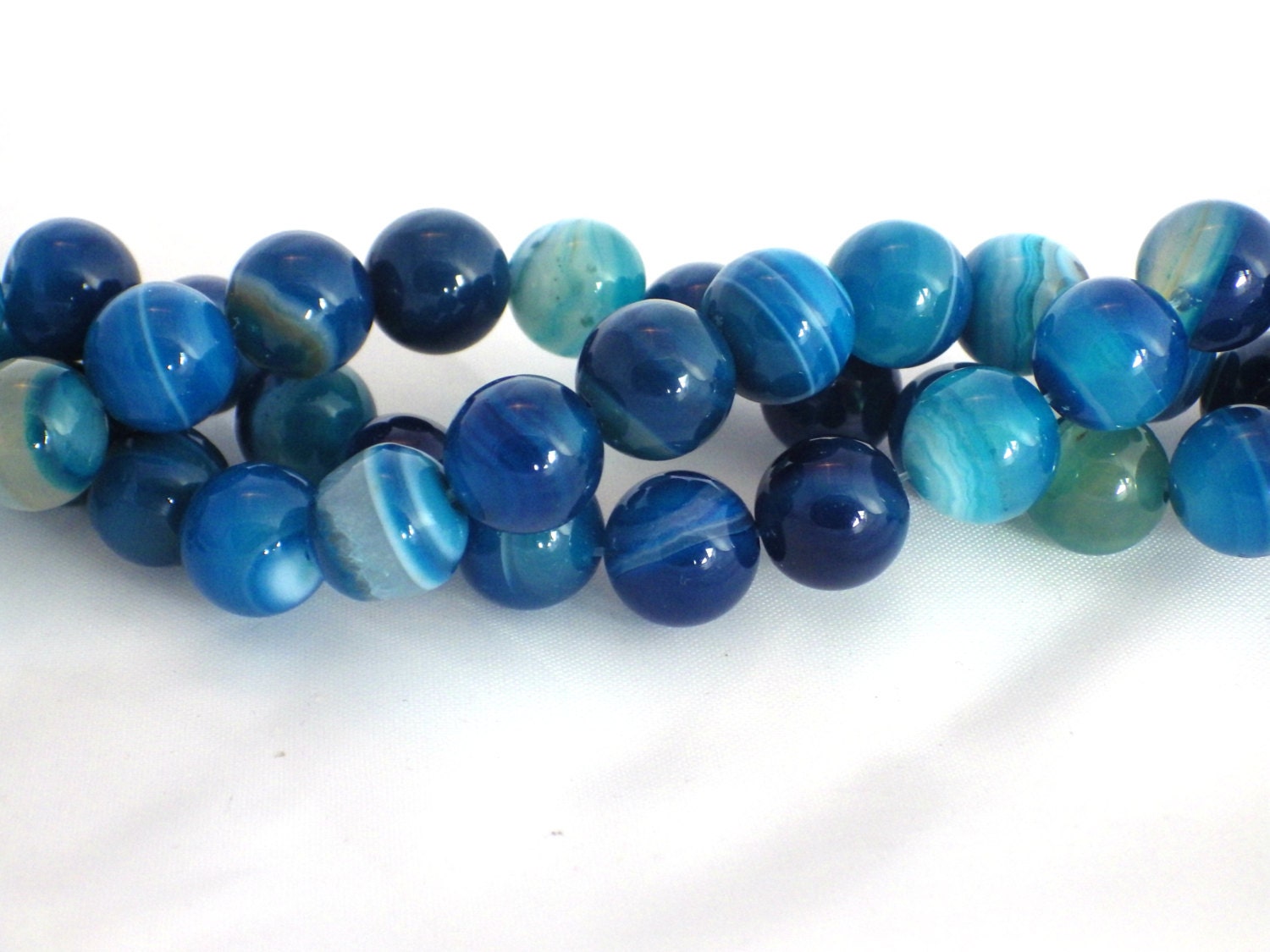 10mm Blue Striped Agate Beads 38 Beads by TJaysBeads on Etsy