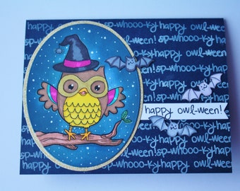 Halloween owl card | Etsy