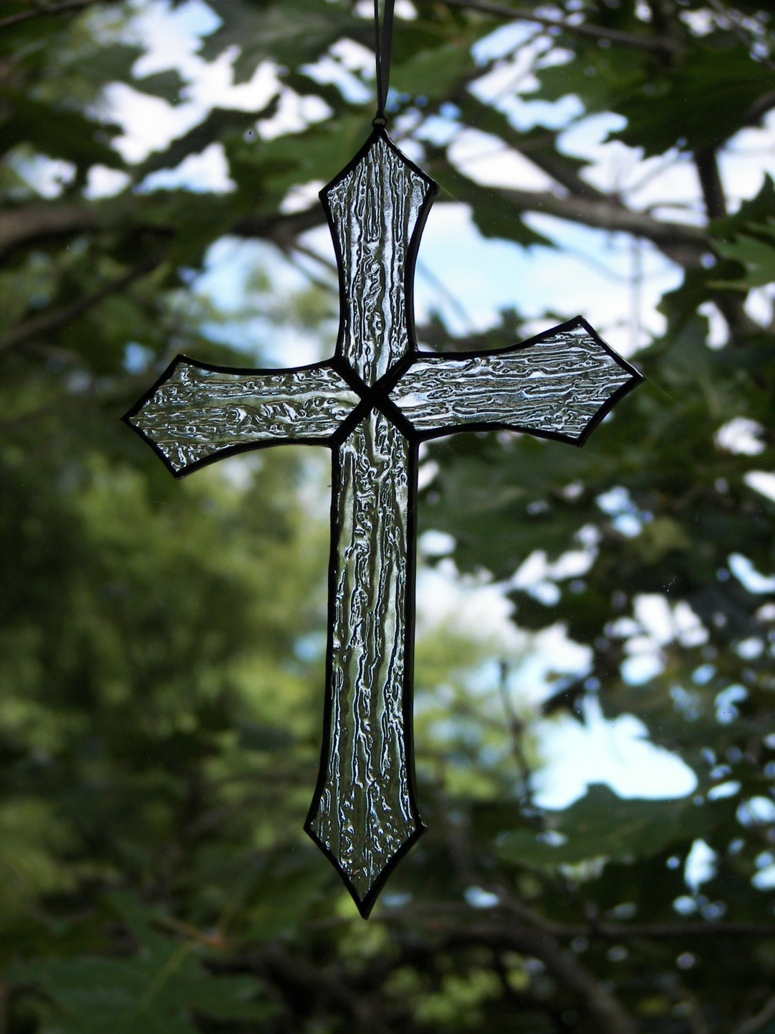 Stained Glass Cross Clear Rain pattern Glass Cross Ornament