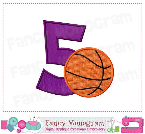Basketball Number 5 appliqueBirthday Number 5
