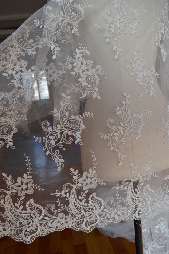 Ivory Wedding Veil Bridal Veil Alencon Lace Fabric Embroidered