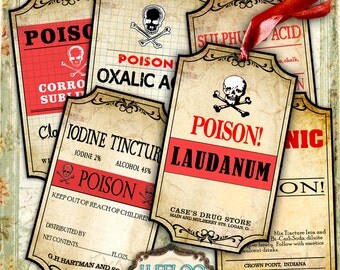 BOTTLE OF POISON printable tags label bottle jar by byJLeeloo