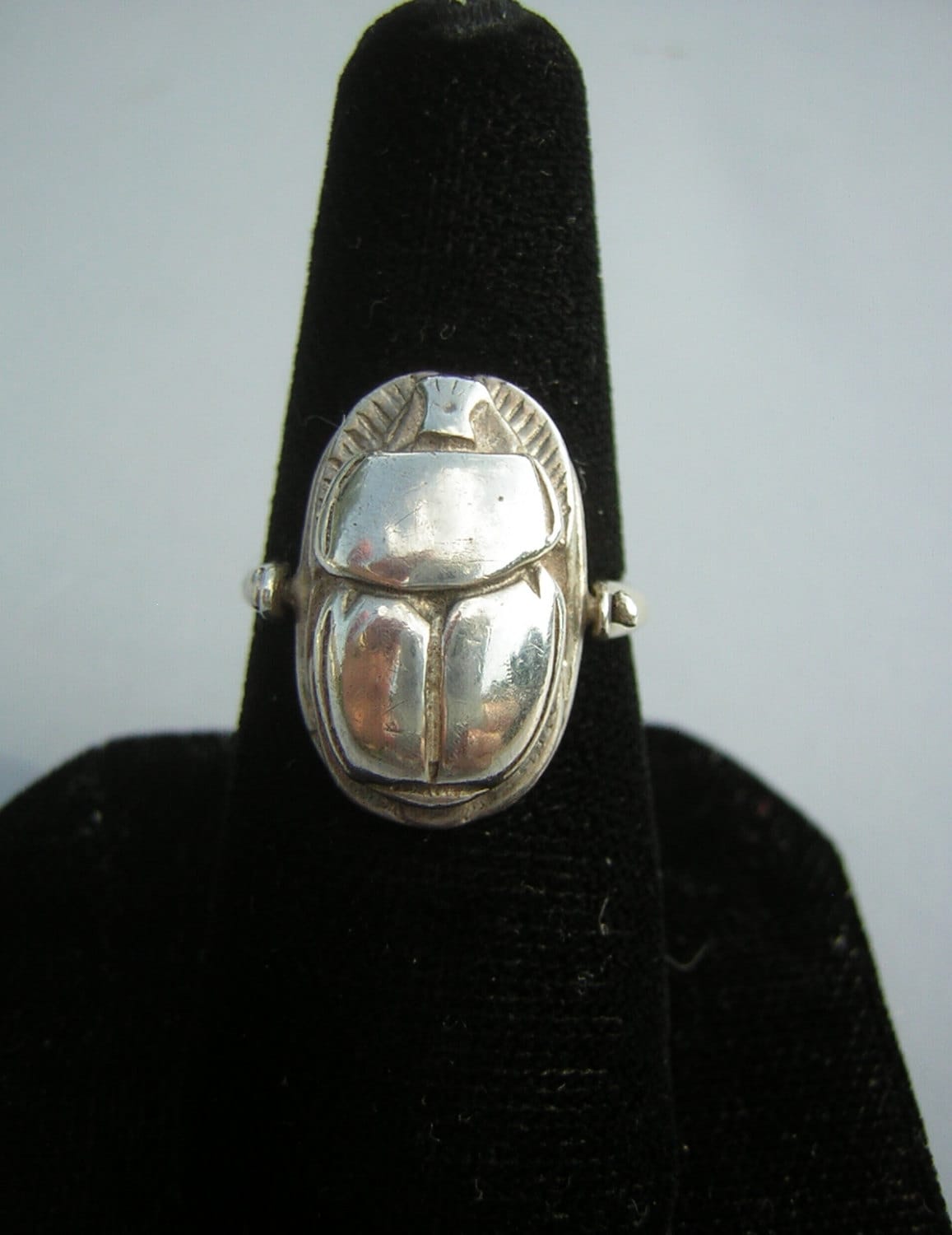 Sterling Silver Scarab Ring Swivel Hinge Size 5 1/2 Egyptian